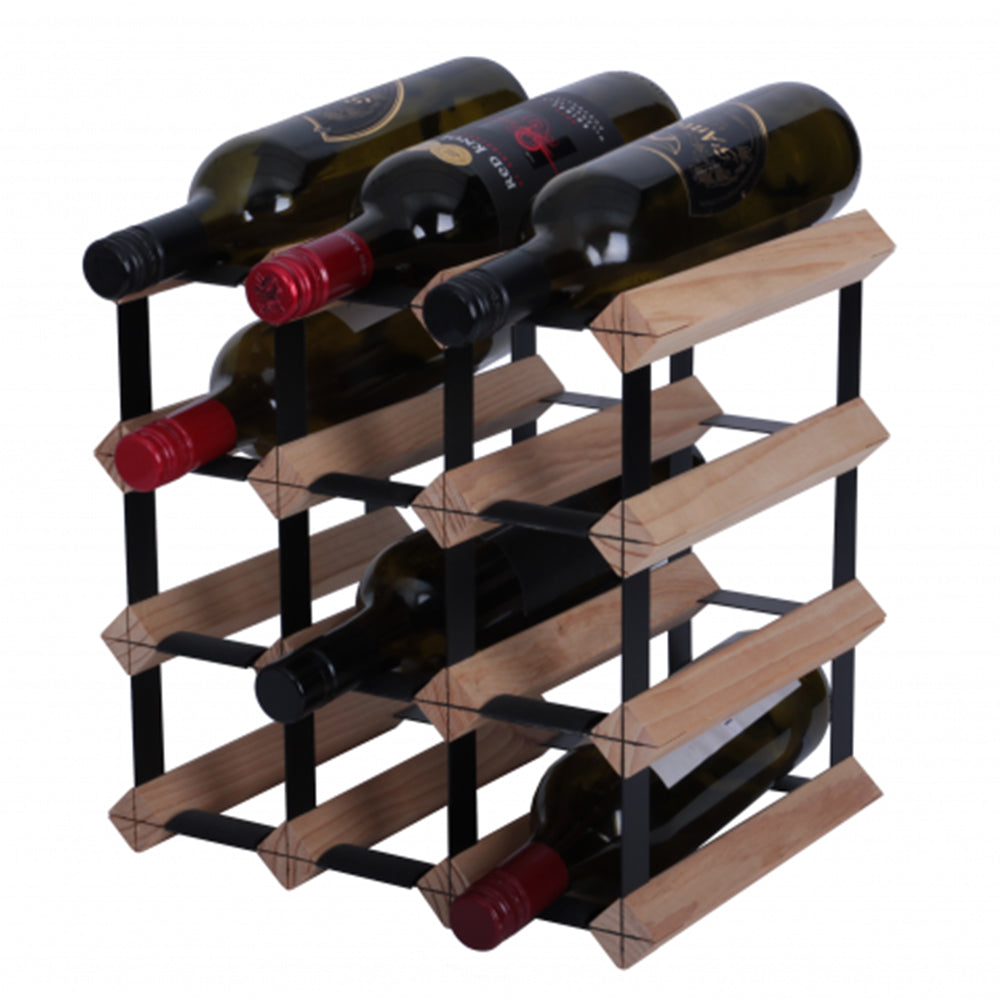 12 Bottle Timber Wine Rack - 3 x 3 Pockets - Wine Rack Shop